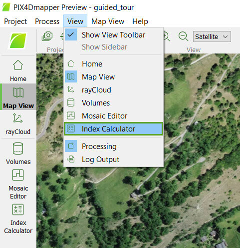 Menu View > Index Calculator > Sidebar > 2. Regions - PIX4Dmapper